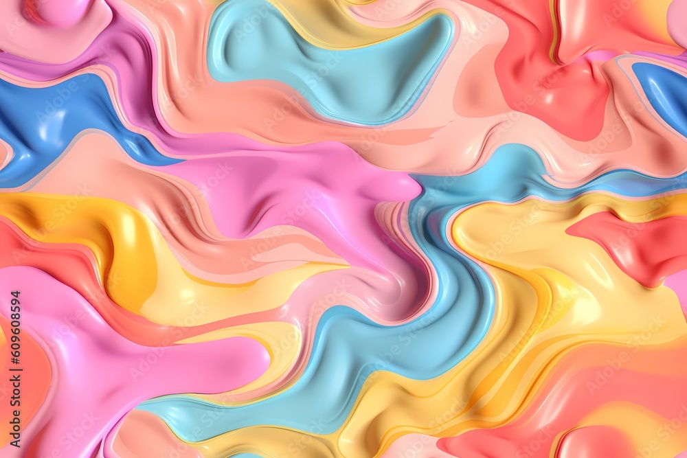 Seamless Pattern. Rainbow Liquid pastel wavy melted plastic texture ...