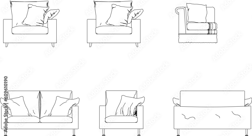 Vector sketch illustration of living room interior with furniture side ...
