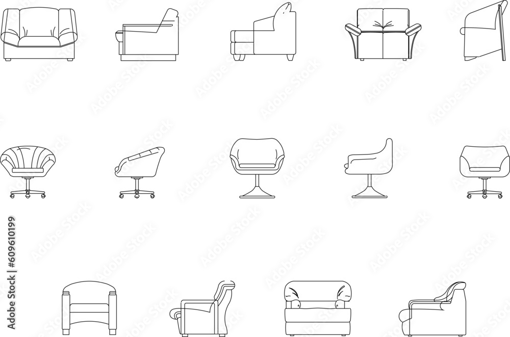 Vector sketch illustration of living room interior with furniture side ...
