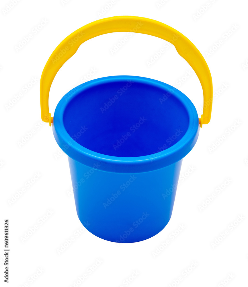Blue bucket toy with yellow handle isolated on transparent background ...