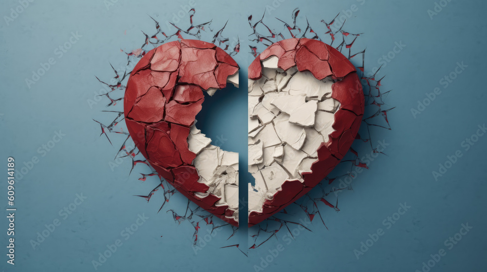 Paper Art Style of a Heart Split into Two Parts. Portrays heartbreak ...