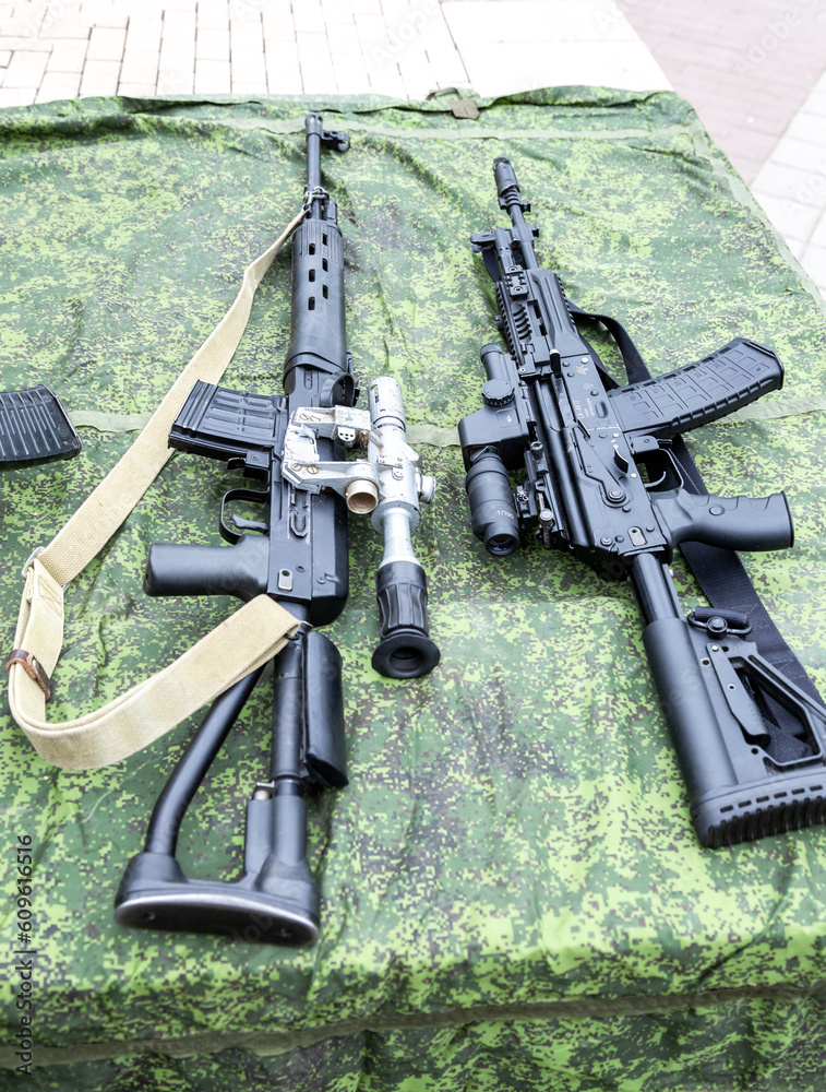 Russian Dragunov sniper rifle and Kalashnikov assault rifle AK-12 Stock ...