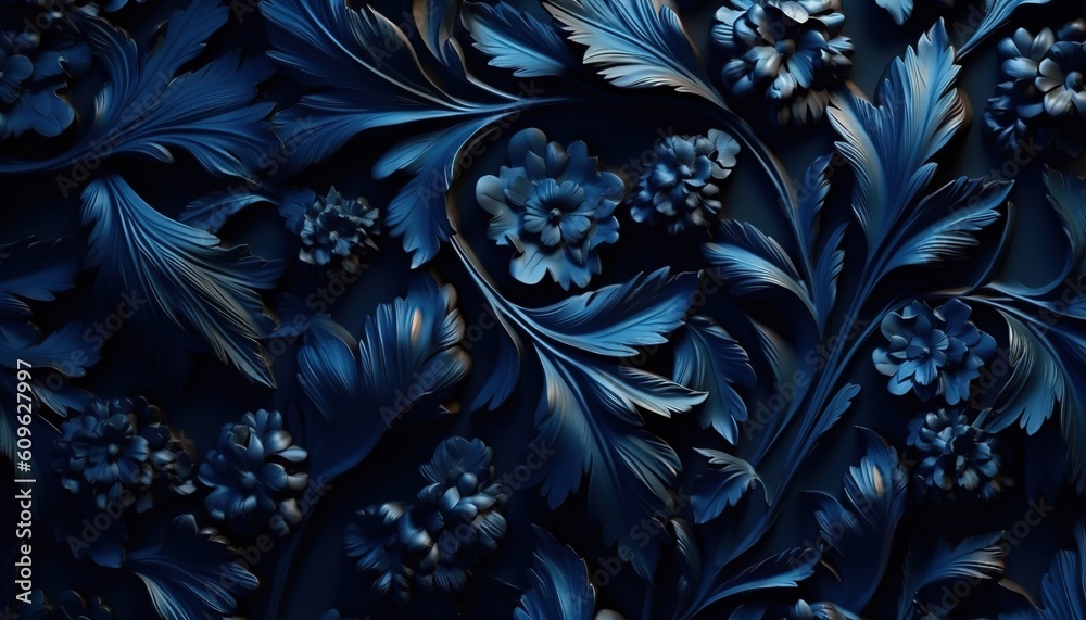 flowers in classic pantone blue. Beautiful exotic flower in the dark ...