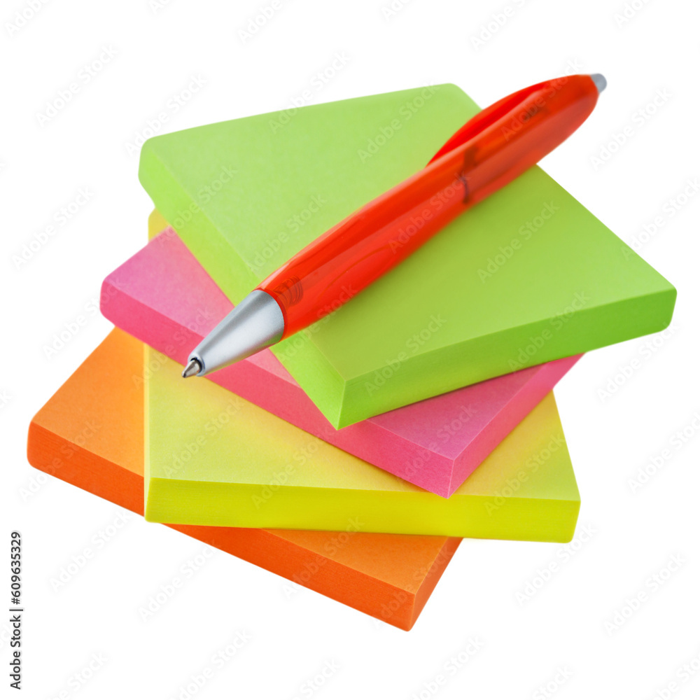 Bunte Notizzettel aus Papier mit Kugelschreiber Hintergrund transparent ...