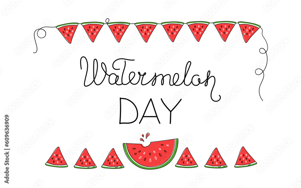 National Watermelon Day . Watermelon day banner and handwritten text ...