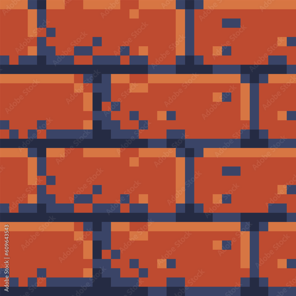 Red dirty brick wall seamless pattern in pixel art style. Abstract ...