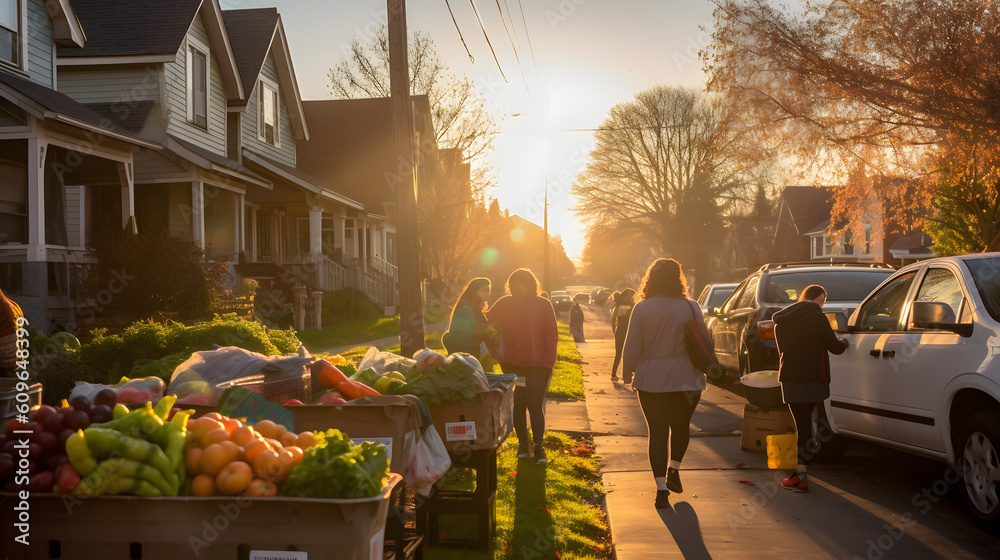 A heartfelt and uplifting neighborhood scene, capturing a moment where ...