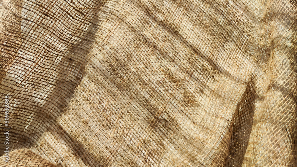 Natural fabric texture, frame and background of burlap. Rough crumpled burlap background ...