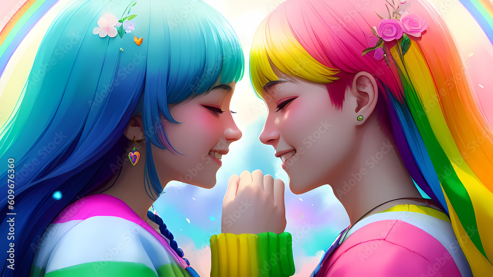 lgbtq couples share a romantic atmosphere proud iridescent illustration ...