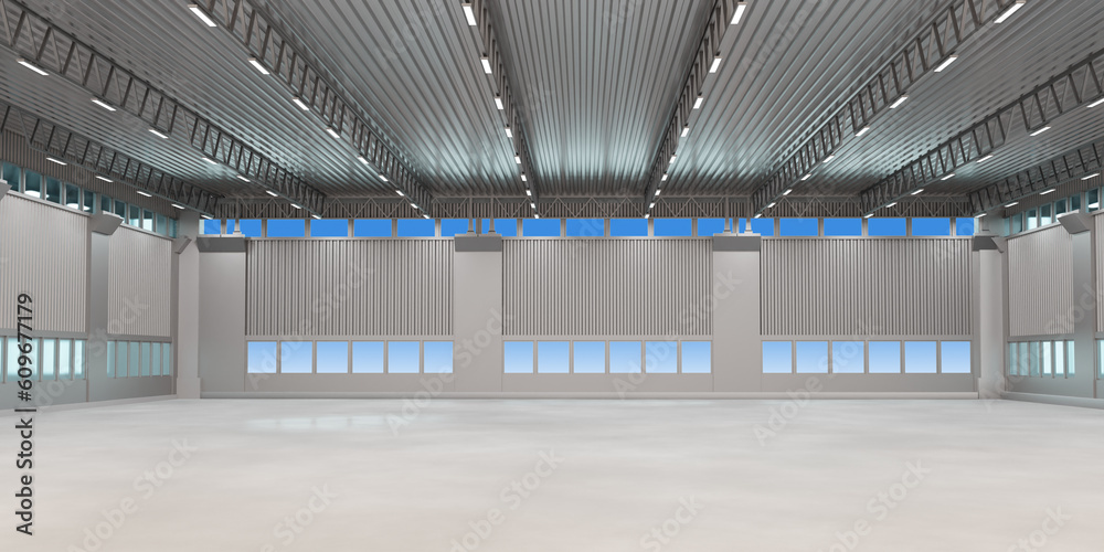 Industrial background. Interior of empty hangar. Place for warehouse or ...