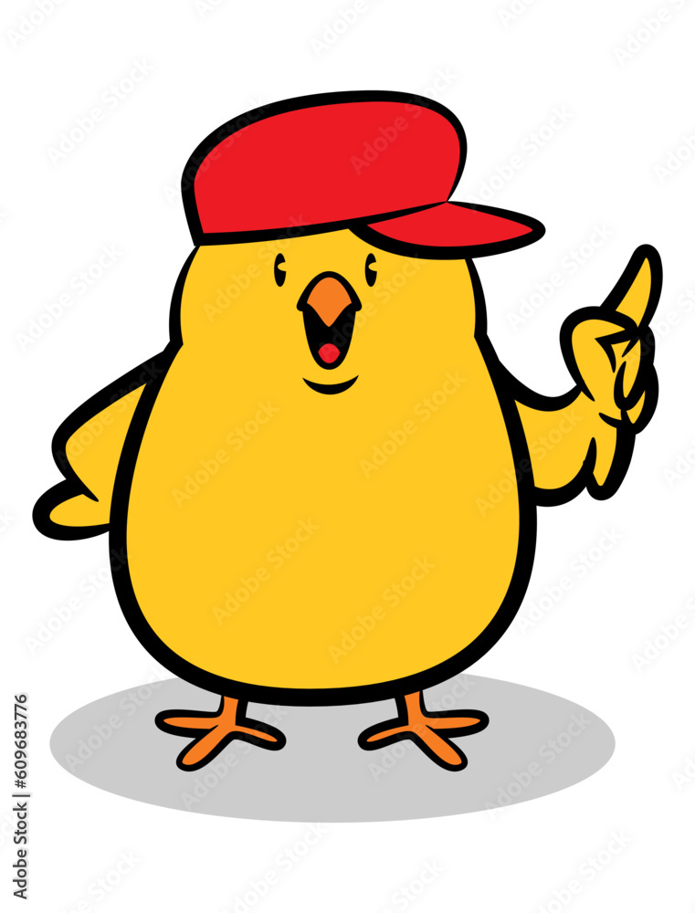 Little Chicks cartoon characters wearing a red hat, pointing with it's ...