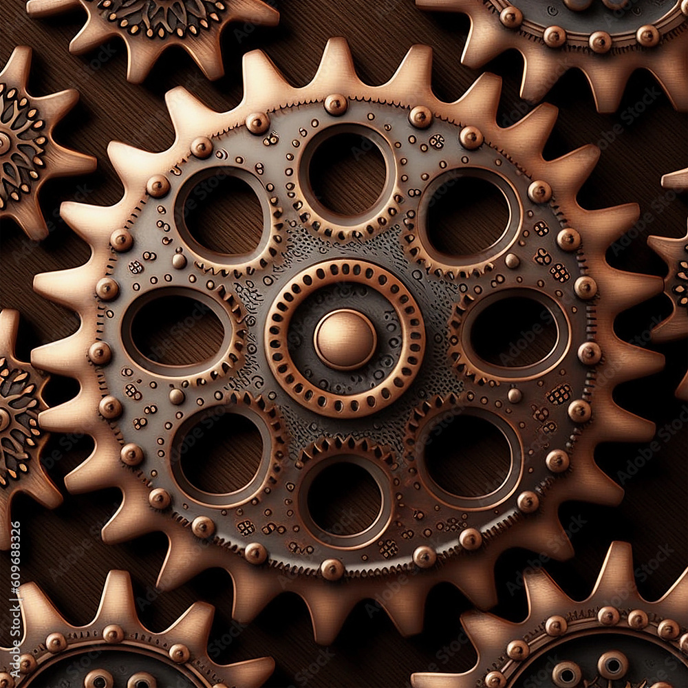 Vintage rusty gears, square steampunk industrial background. Dark ...