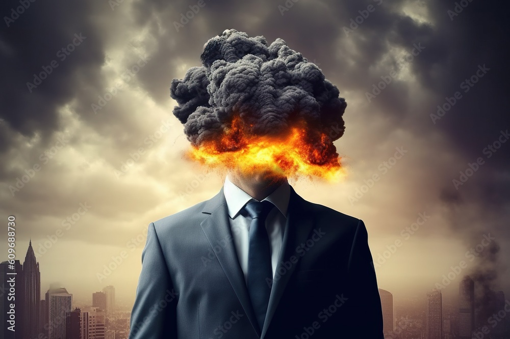 Mind-blowing idea, head explosion illustration of businessman in chaos ...