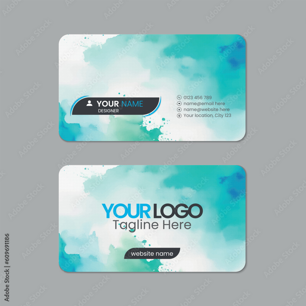 Abstract watercolor business card template design with texture and ...