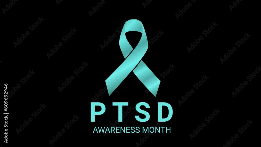 National PTSD Awareness Day animation text with green ribbon. Post ...