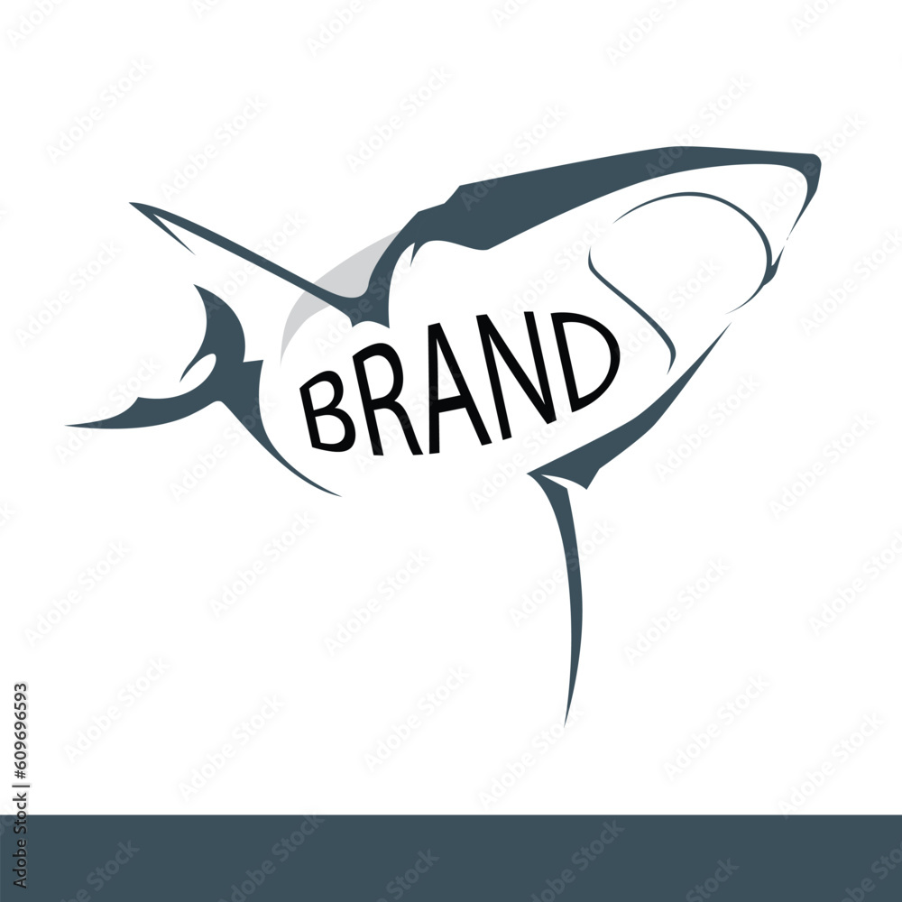 logo with the shape of a shark silhouette, suitable for water sports ...