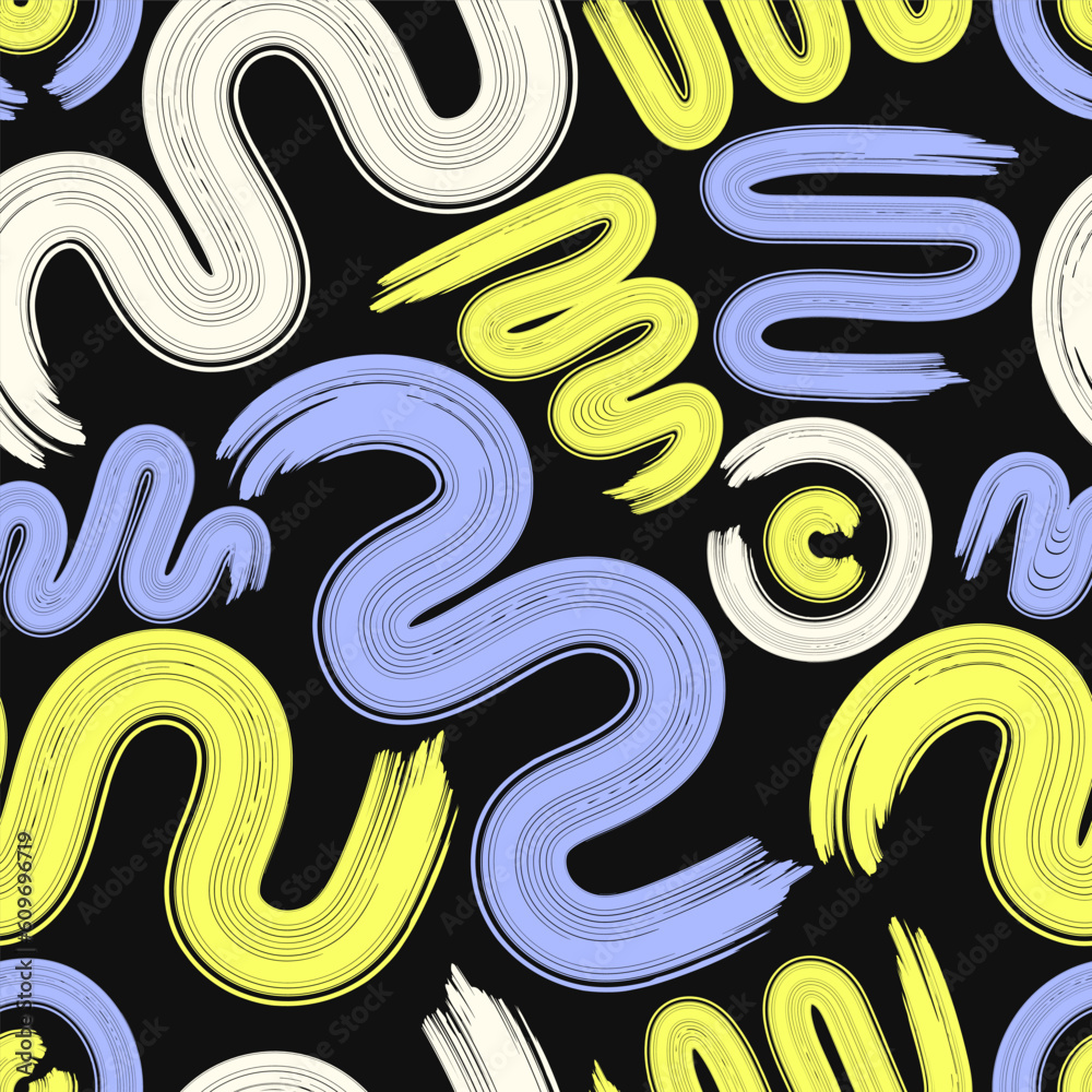 vector rough three color s curve and circle lines brush stroke seamless ...