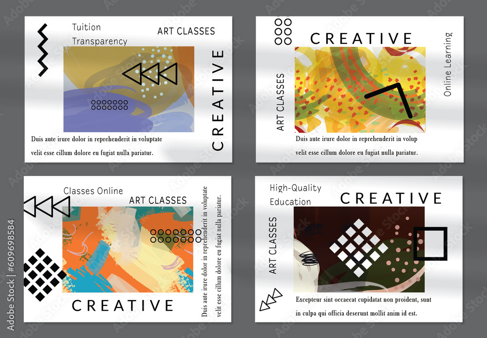 Flyer Layout with Black Shapes and Abstract Bright Rectangle on White ...