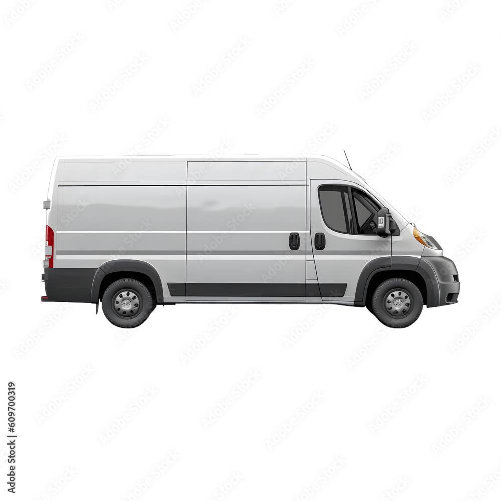 Clean blank white delivery van isolated, side view of plain car cargo ...