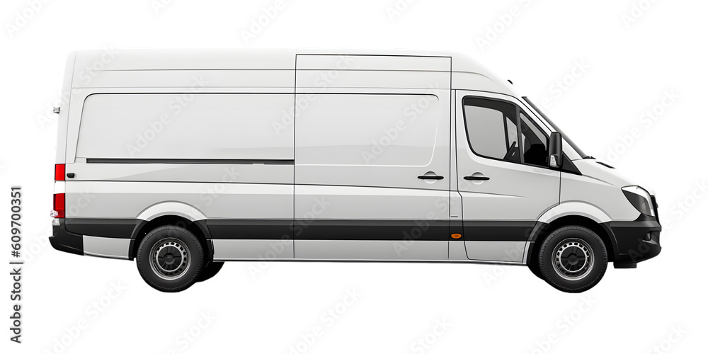 Clean blank white delivery van isolated, side view of plain car cargo ...