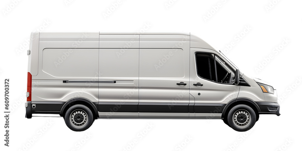 Clean blank white delivery van isolated, side view of plain car cargo ...