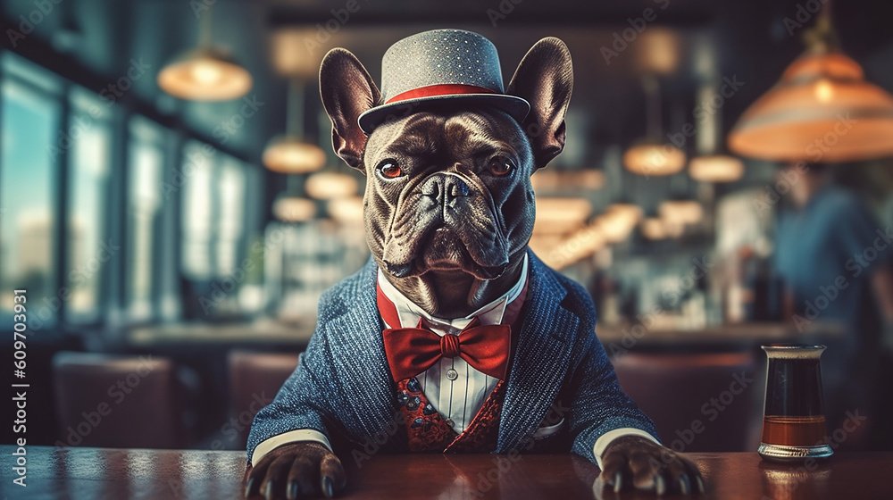 Generative AI. A gentleman French Bulldog, dressed in a gentleman's ...