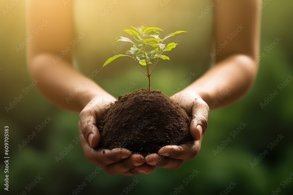 Planting trees on world environment day. Hands of were planting ...
