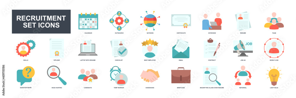 Headhunting And Recruiting elements set icon symbol template for ...