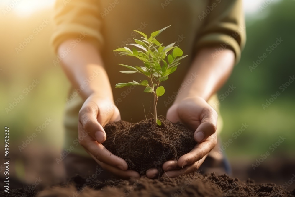 Planting trees on world environment day. Hands of were planting ...