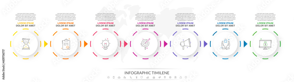 Business vector infographics with 7 circles and arrows. Timeline ...