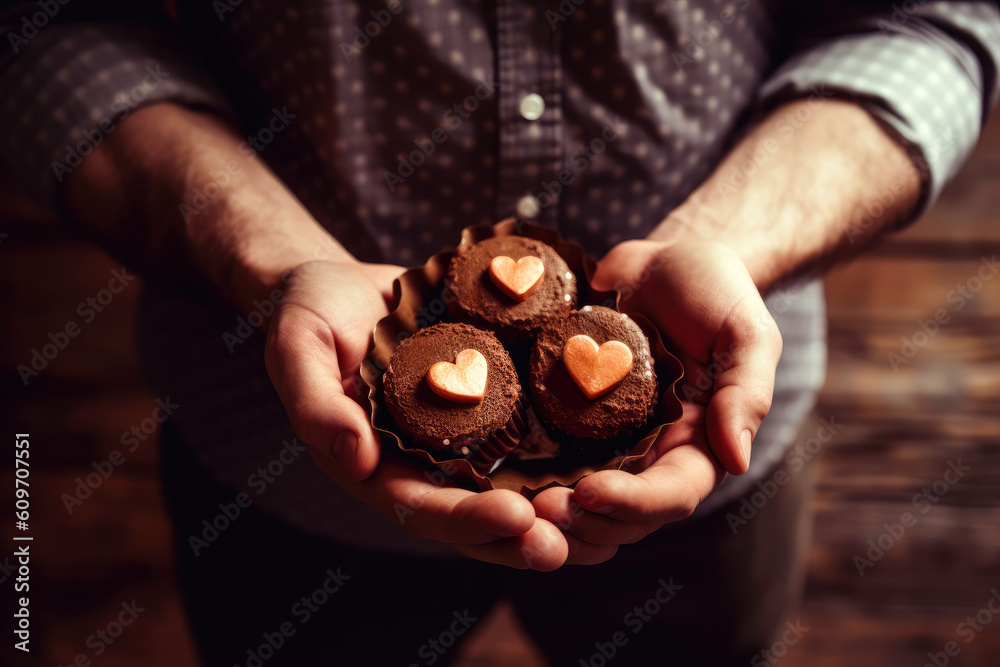 Man holding homemade candies in his hands. Created with Generative AI ...