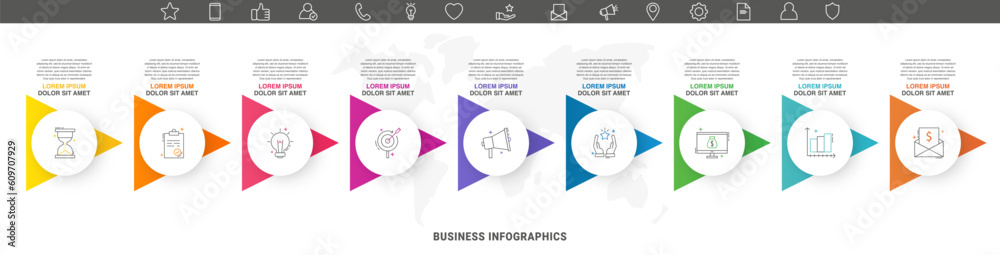 Simple business vector infographics with nine circles and triangles ...