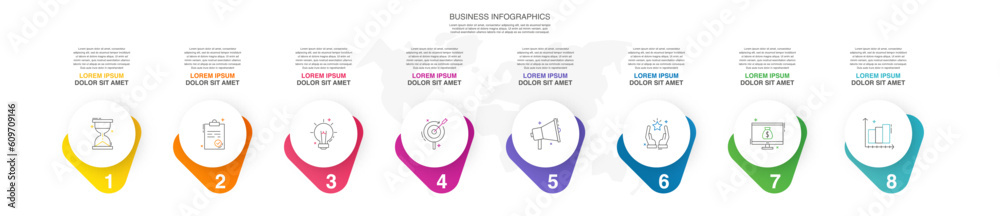 Vector infographic design template. Modern timeline concept with eight ...