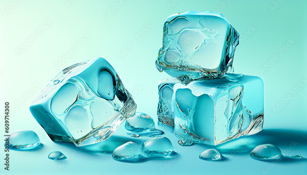 Cool cubes of ice ready to serve with various beverages. Cold square ...