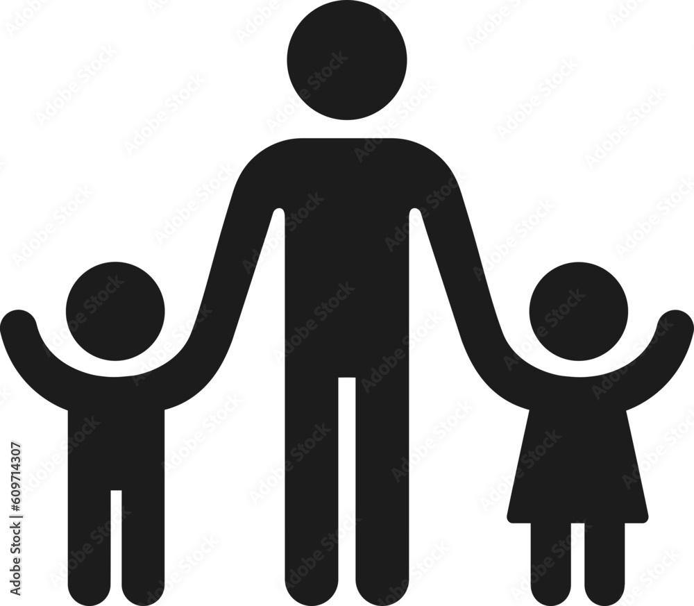 Adult with children figure silhouette icon. Man holding hands of boy ...