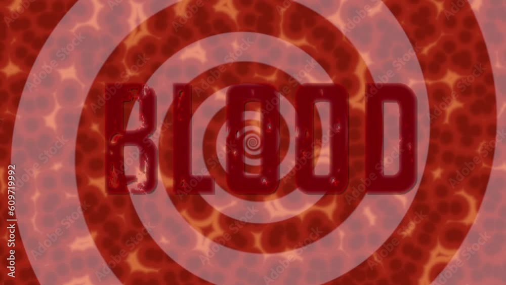 Red blood cells animation, blood with inscription blood in middle in ...