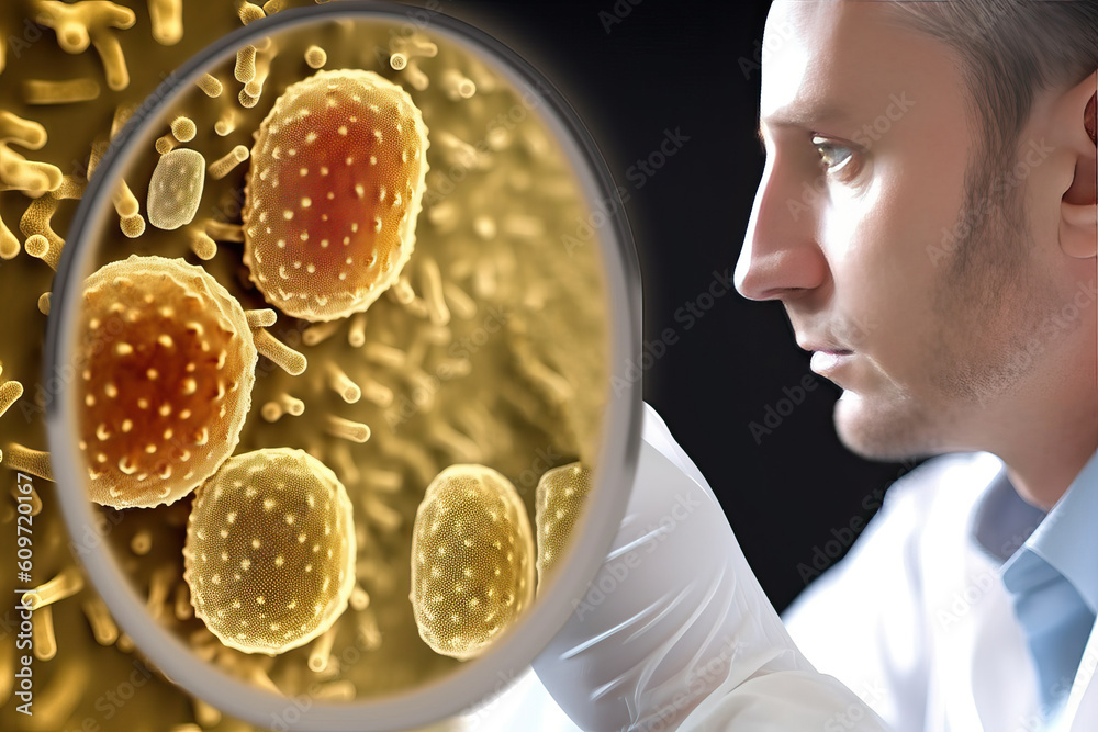 Cells that cause tuberculosis disease close-up. Examination of Koch's ...