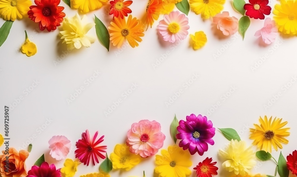 a white background with many different colored flowers on it's sides ...