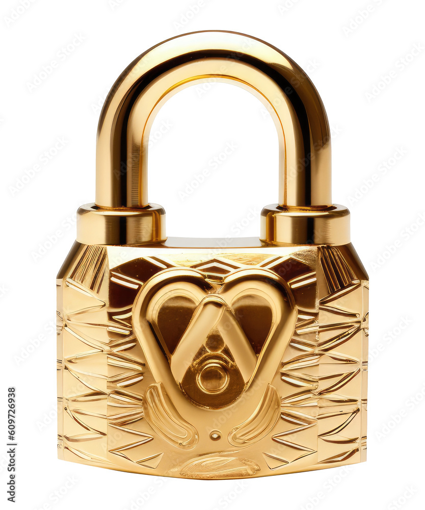 Golden lock isolated on white, transparent background, PNG, generative ...