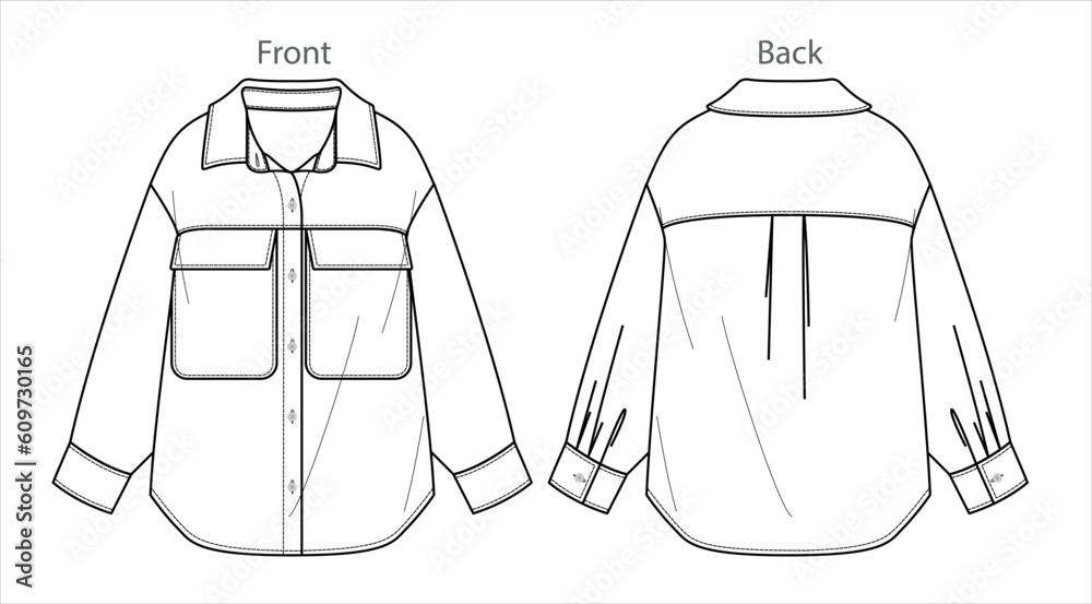 Vector drop shoulder jacket with pockets fashion CAD, woman long sleeve ...