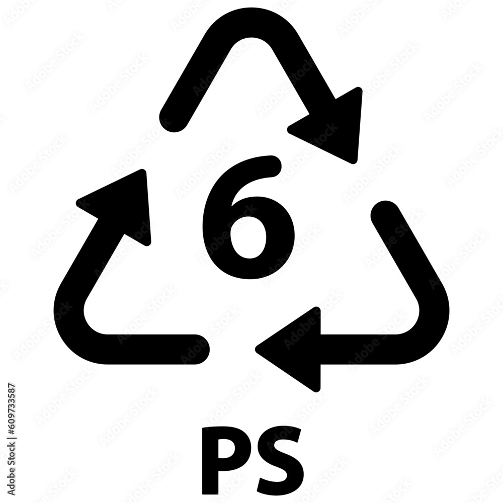 Black single plastic recycle PS 6 icon, simple recycle code flat design ...