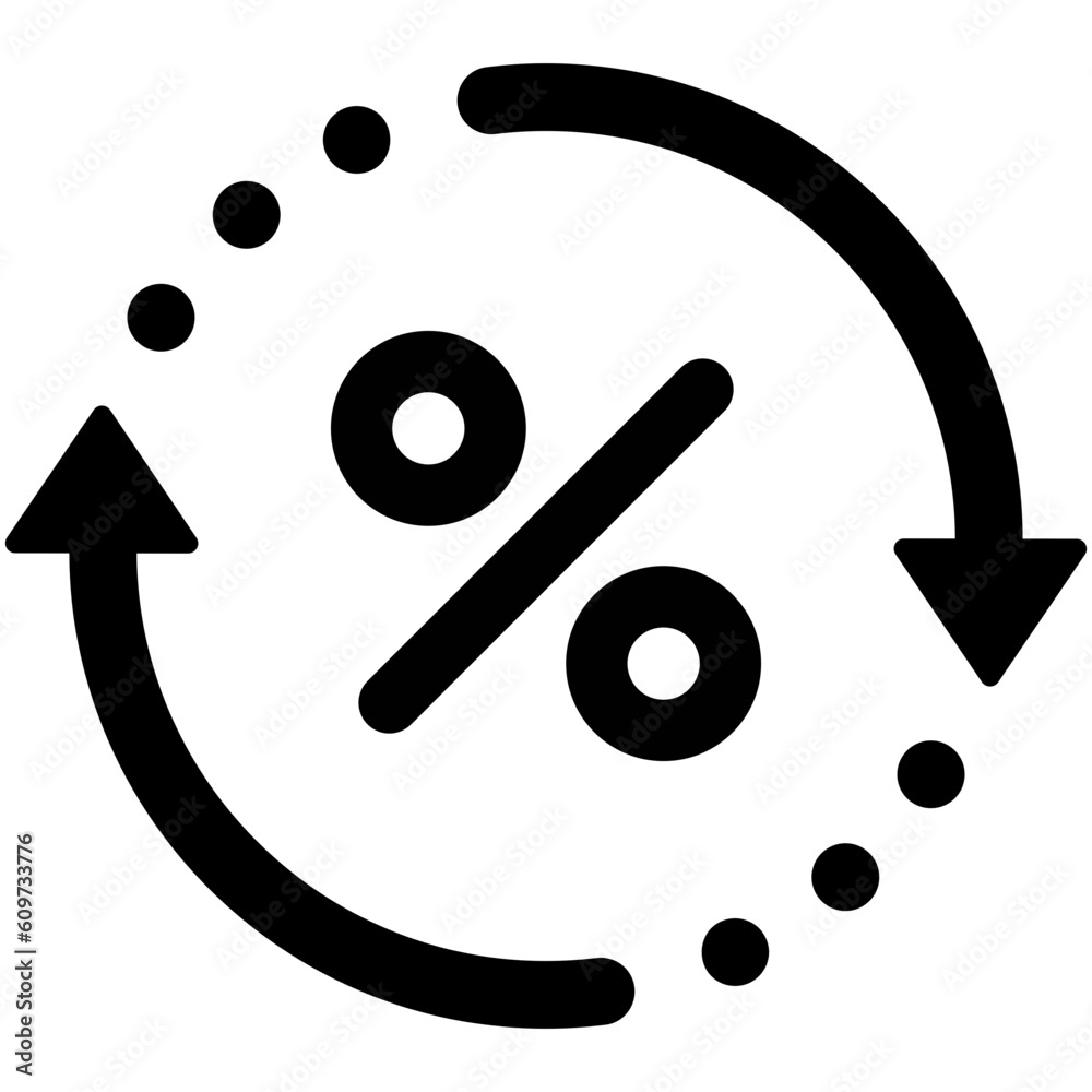 Black round loan percent refresh icon, simple exchange fees flat design ...