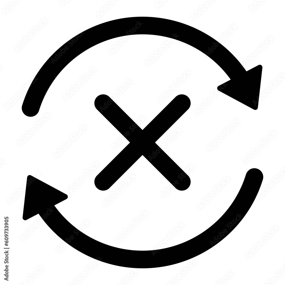 Black round check sync unapproved icon, simple cycle rotating arrows syncing flat design ...