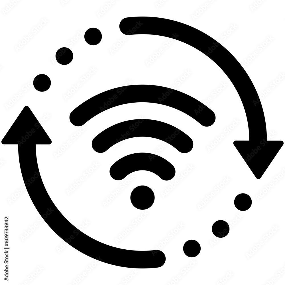 Black single round wifi connect line icon, simple refresh wave flat ...