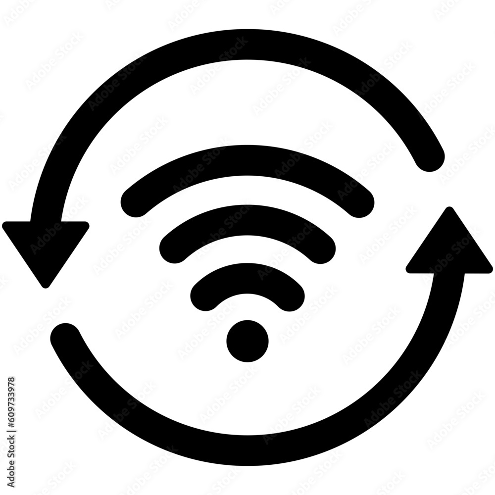 Black single round wifi connect line icon, simple refresh wave flat ...