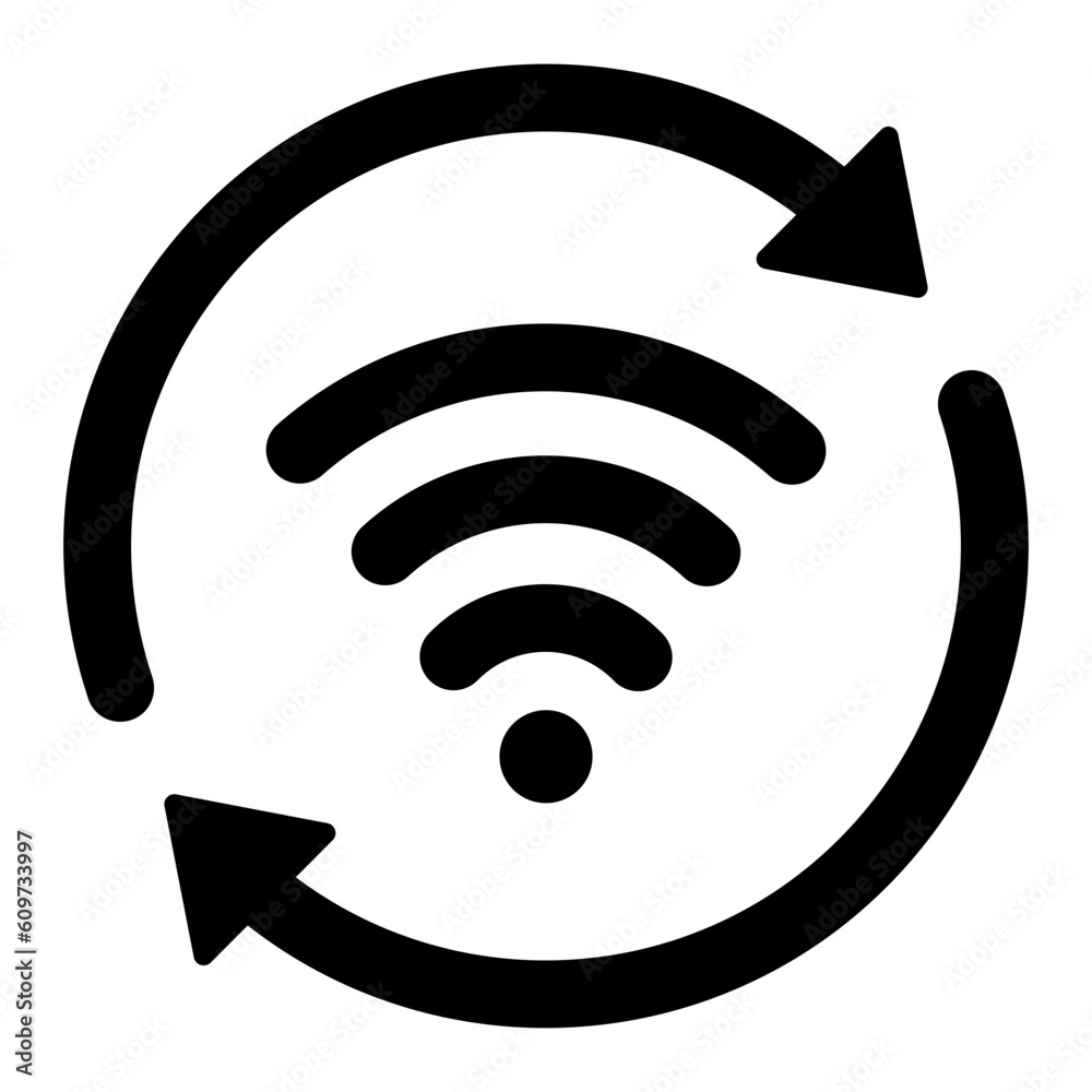 Black single round wifi loop line icon, simple reconnect flat design ...