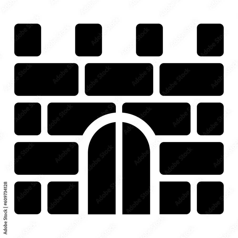 Black simple fortress brickwall icon, simple ancient block stonewall ...