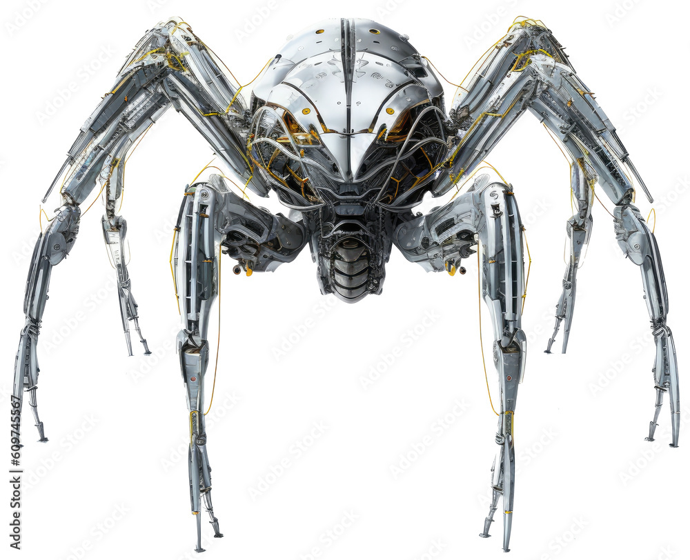 Metallic robot spider as mechanical cyber animal isolated on a ...