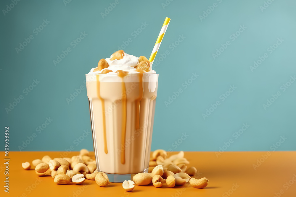 Peanut butter smoothie, milk shake with a lot of peanuts, whipped cream ...