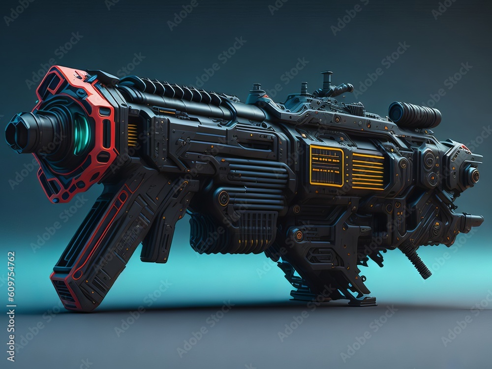 Cyberpunk futuristic machine gun. Futuristic weapon design. Generative AI Stock Illustration ...